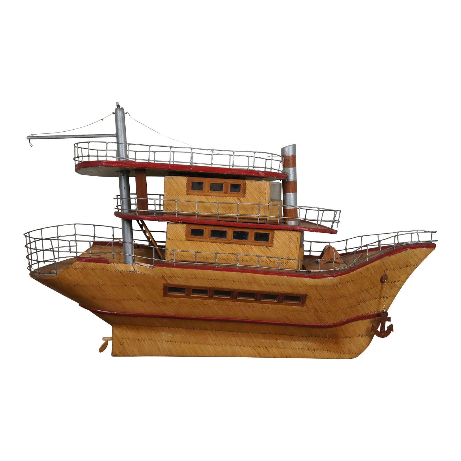 Folk Art Matchstick Model Boat Ship Maritime Night Light Sculpture 31 ...