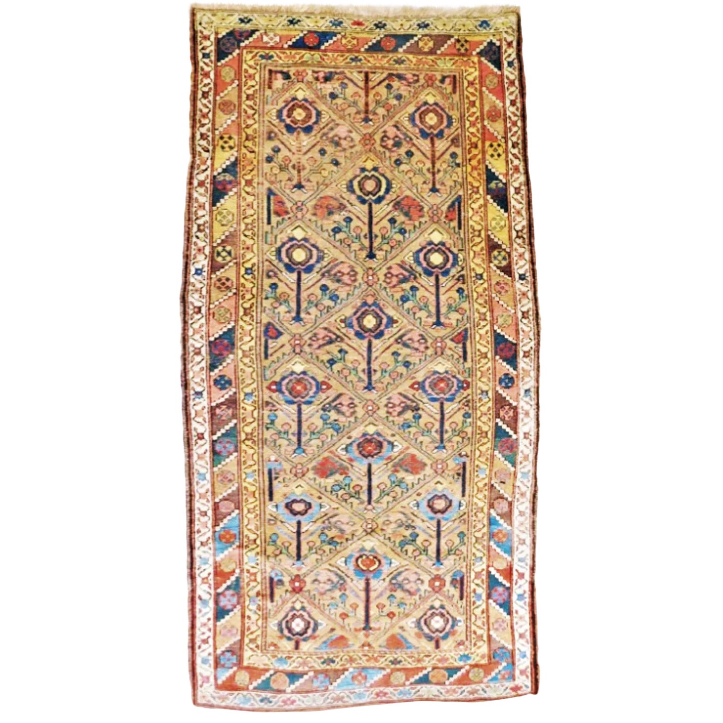 Authentic Antique Hand Woven Caucasian Rug 4' x 7'9" | Chairish