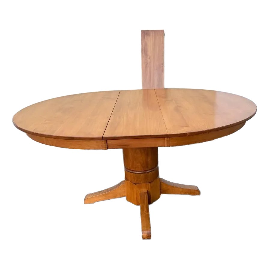 Solid Original Cherry Round Dining Table With 2 Leaves. | Chairish