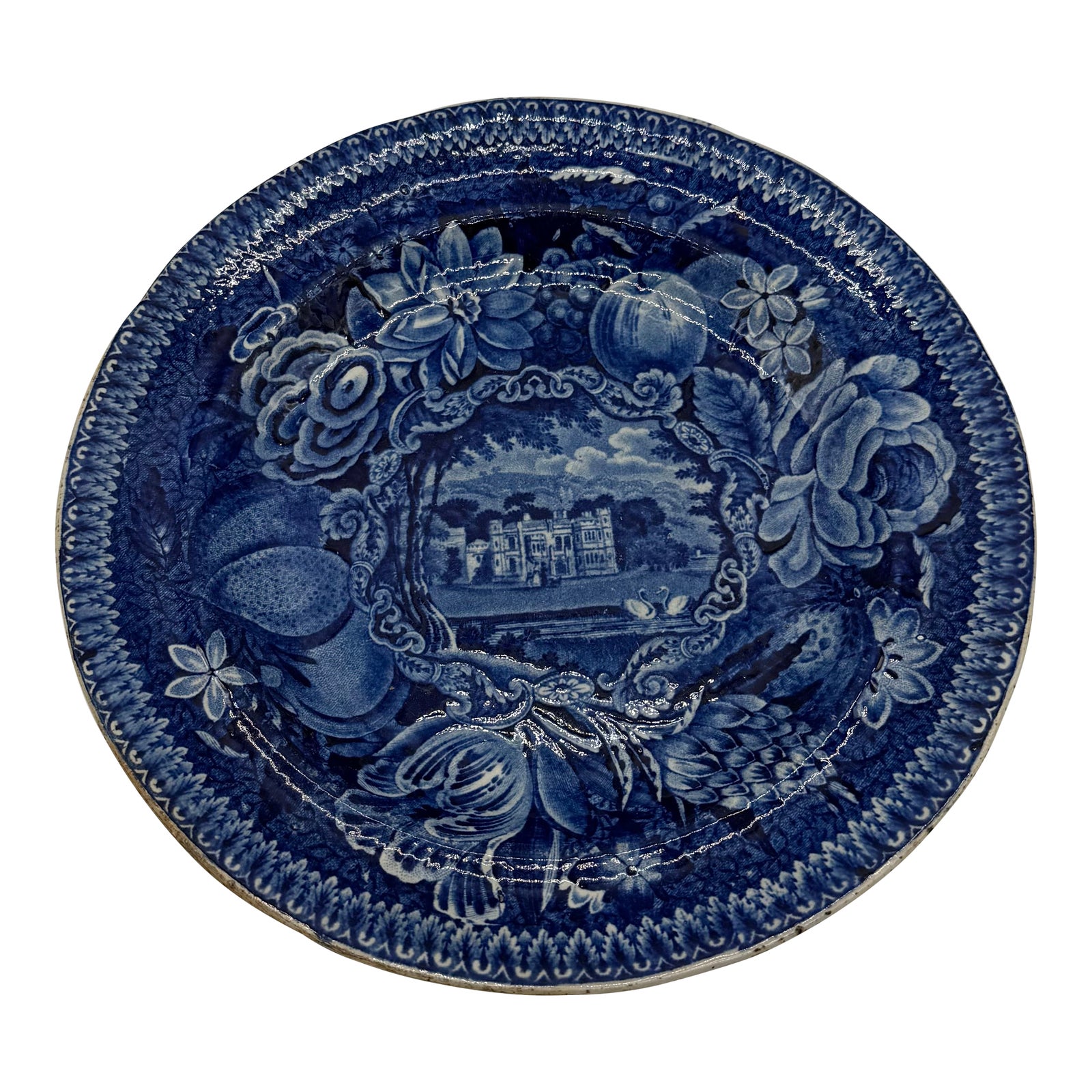 A Blue Dark Transfer Decorated Staffordshire Plate "Warleigh House ...