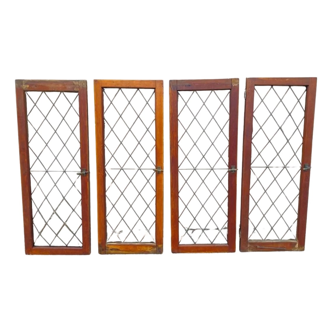 Antique Arts & Crafts Diamond Lattice Leaded Glass Windows in Frame ...