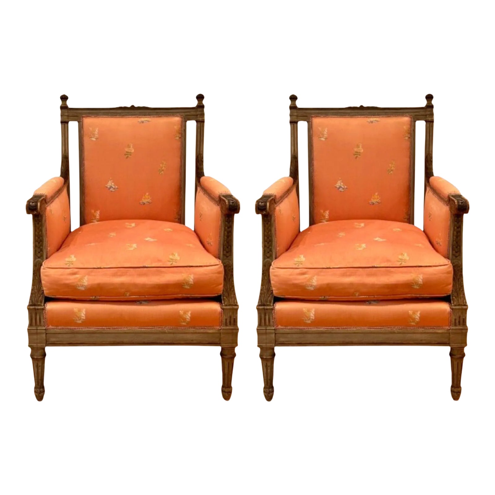 Maison Jansen Style, Gustavian, Louis Xvi, Armchairs, Gray Distressed ...