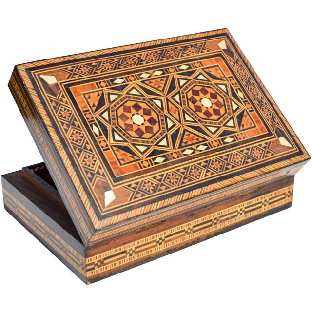 Mid 20th Century Syrian Marquetry-Inlaid Moorish Box | Chairish