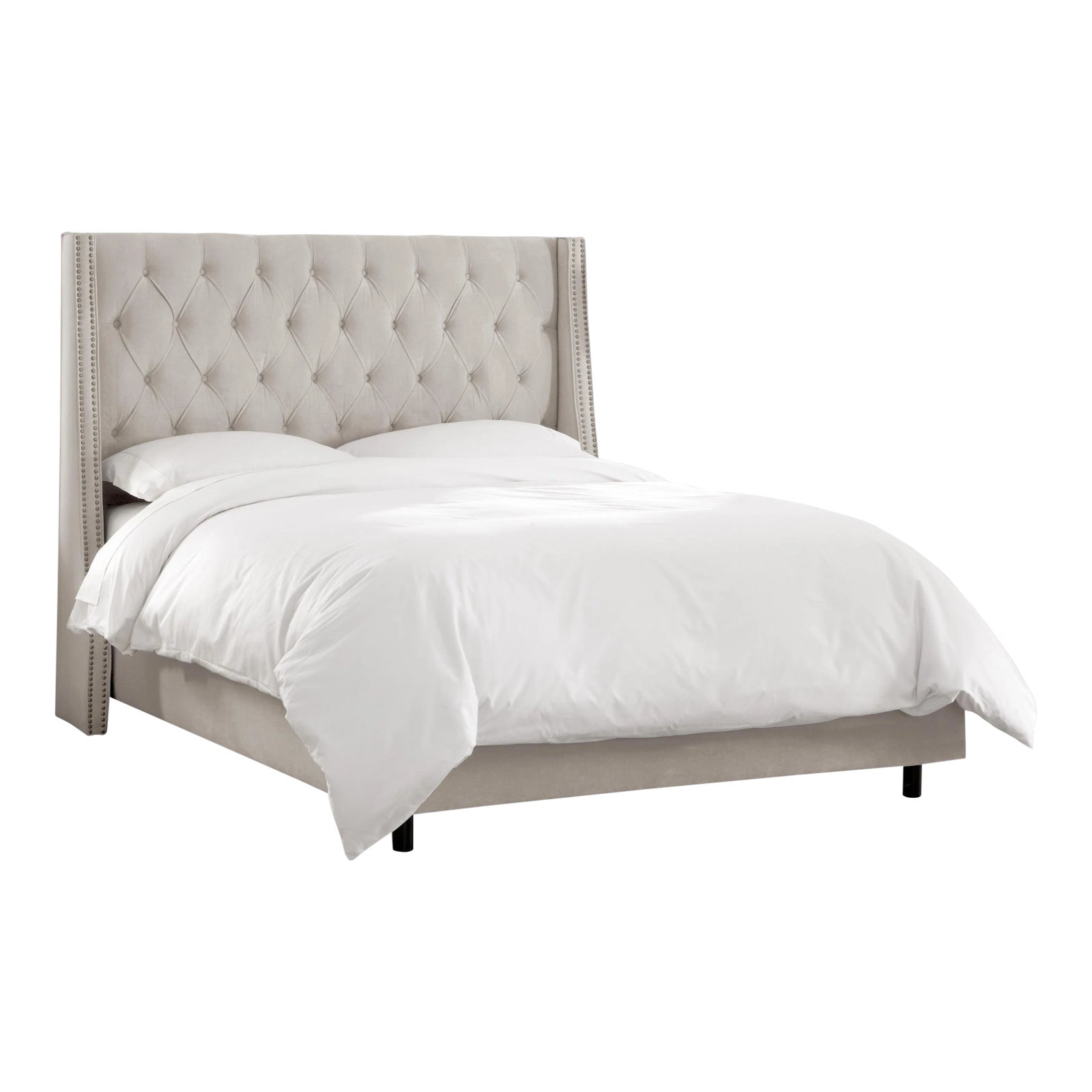 Ivy Tufted Wingback Bed in Light Grey Classic Velvet, Full | Chairish