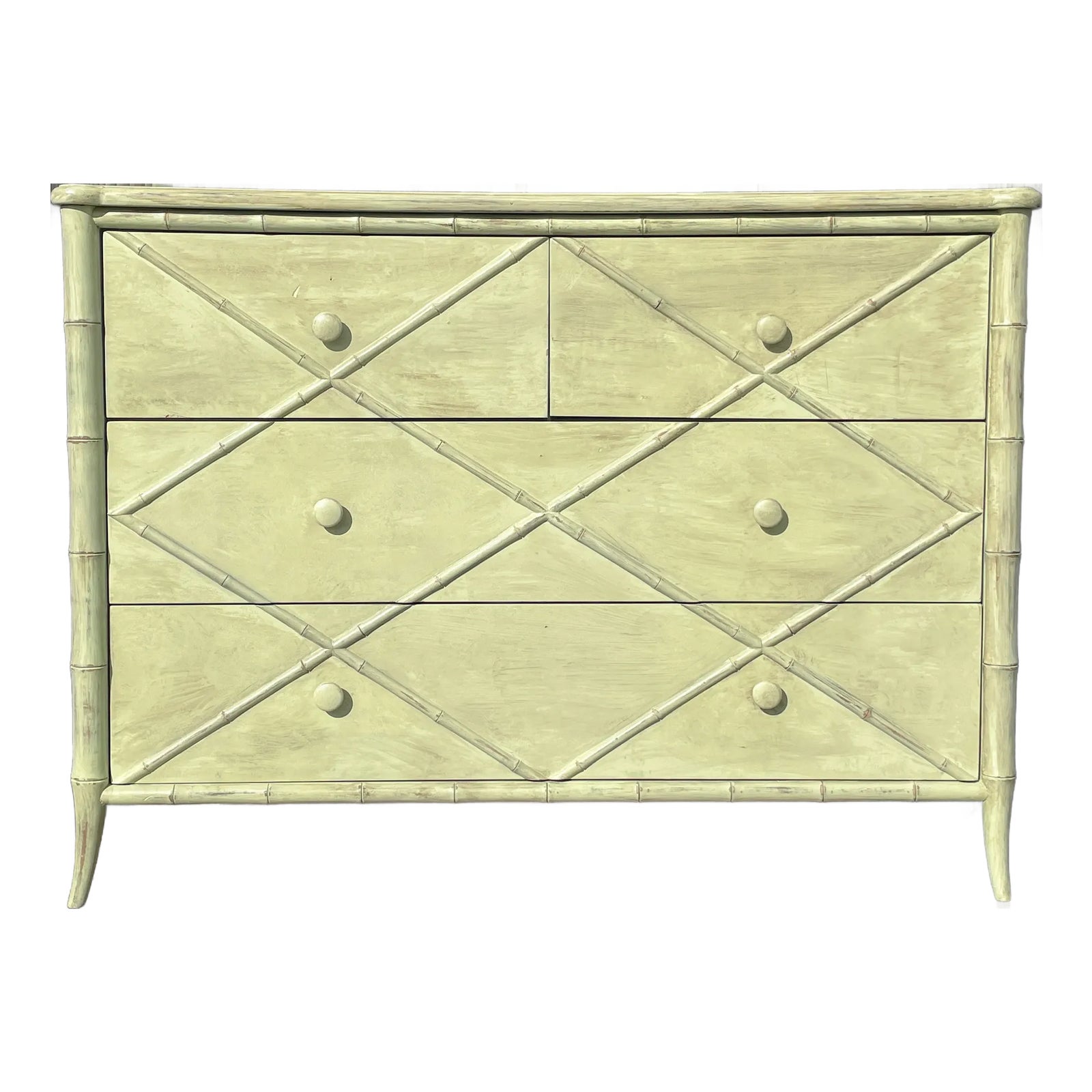 Pale Green Faux Bamboo Hollywood Regency 4-Drawer Dresser | Chairish