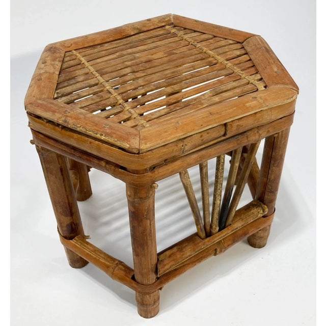 Large Vintage Scorched Bamboo Riser or Stand | Chairish