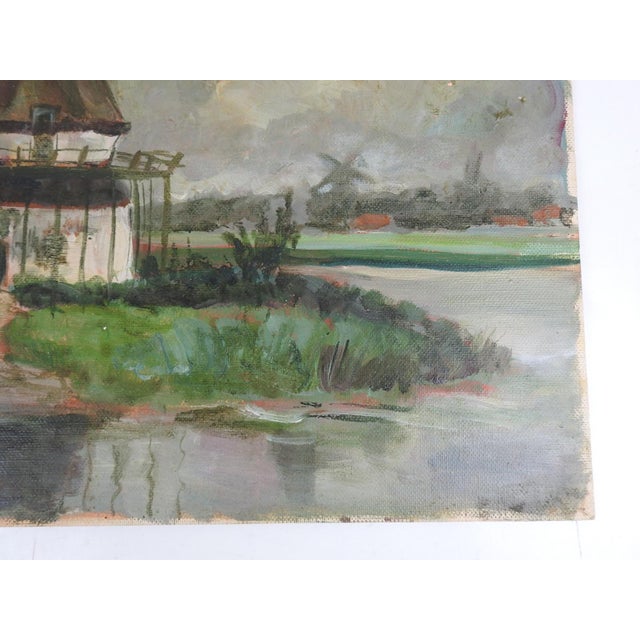 Vintage Impressionist Rustic Windmill Landscape Distressed Painting ...