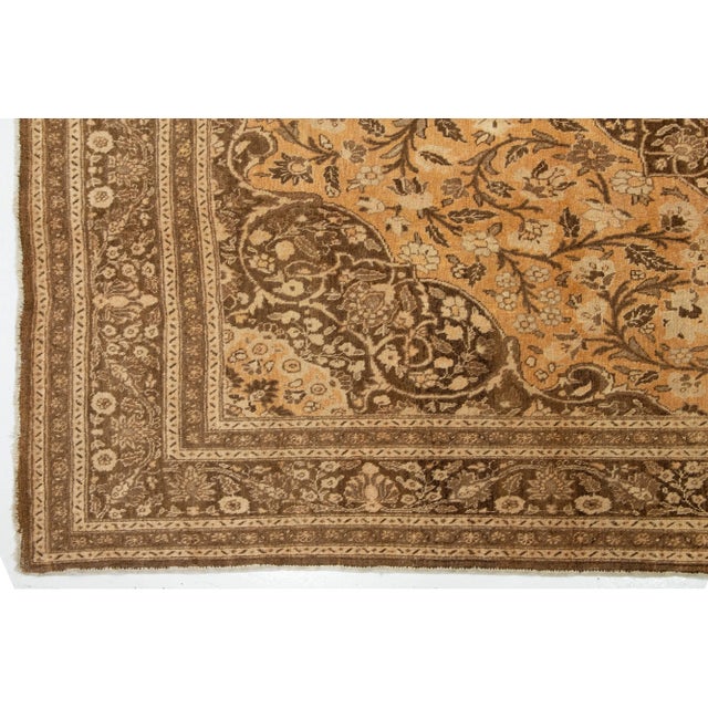 10 X 13 Vintage Tabriz Handmade Designed Wool Rug in Tan Color | Chairish