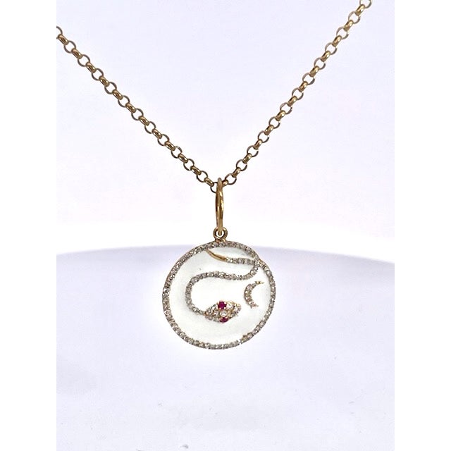 1970s Snake Pendant Diamond Ruby Crescent 14k | Chairish