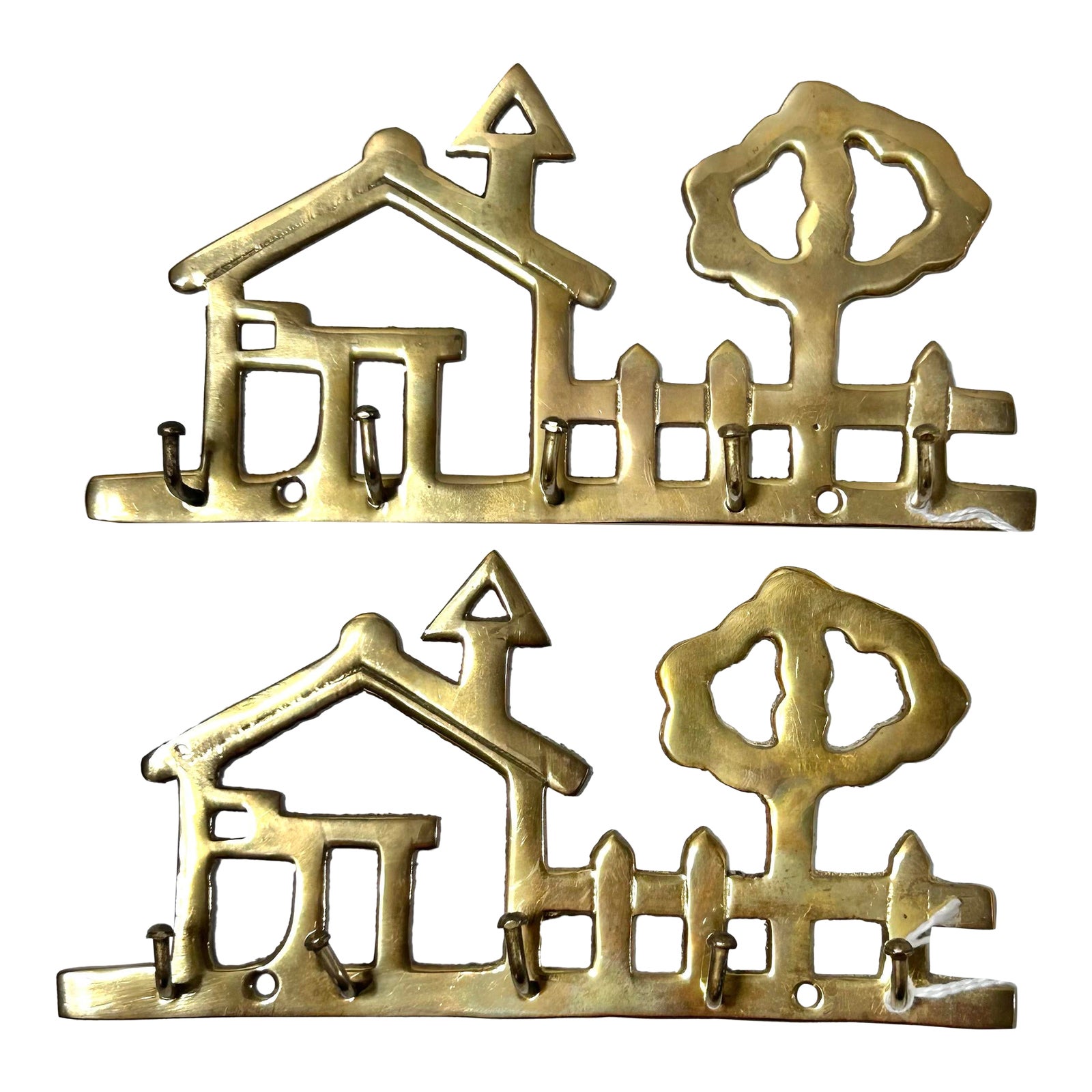 1980s Brass House Key Holder Wall Hooks - A Set of 2 | Chairish