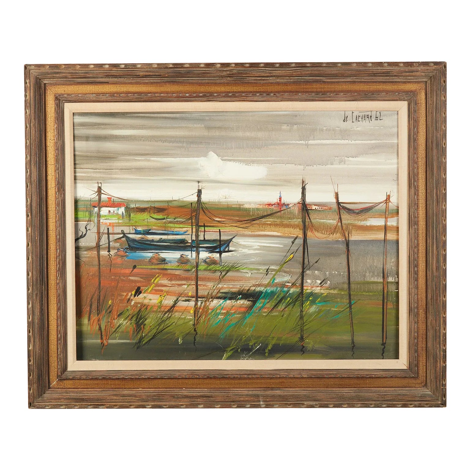 Regis Bouvier De Cachard Original Mid-Century Canal Painting | Chairish