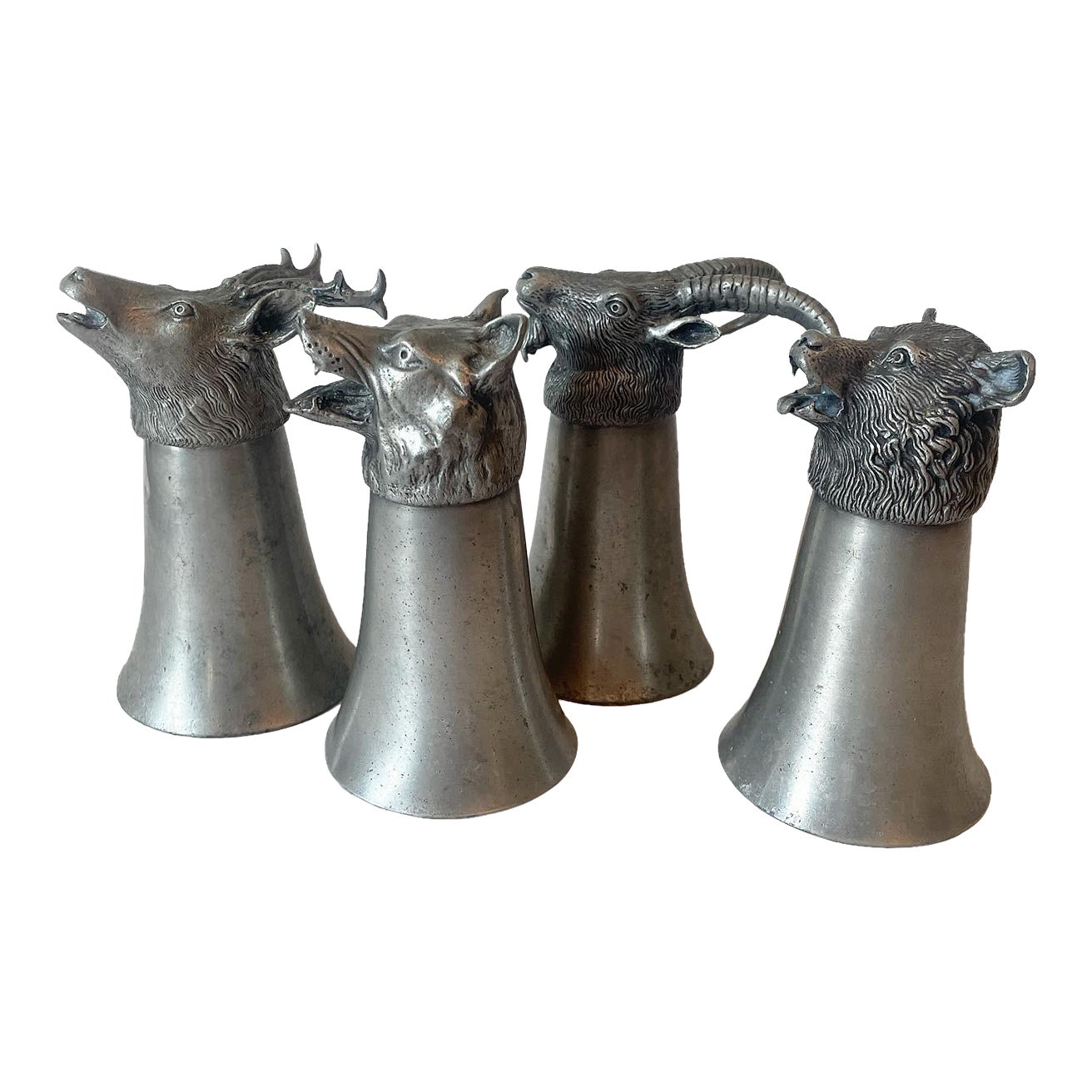 Rare Pewter Stirrup Cups -Set of 4 | Chairish