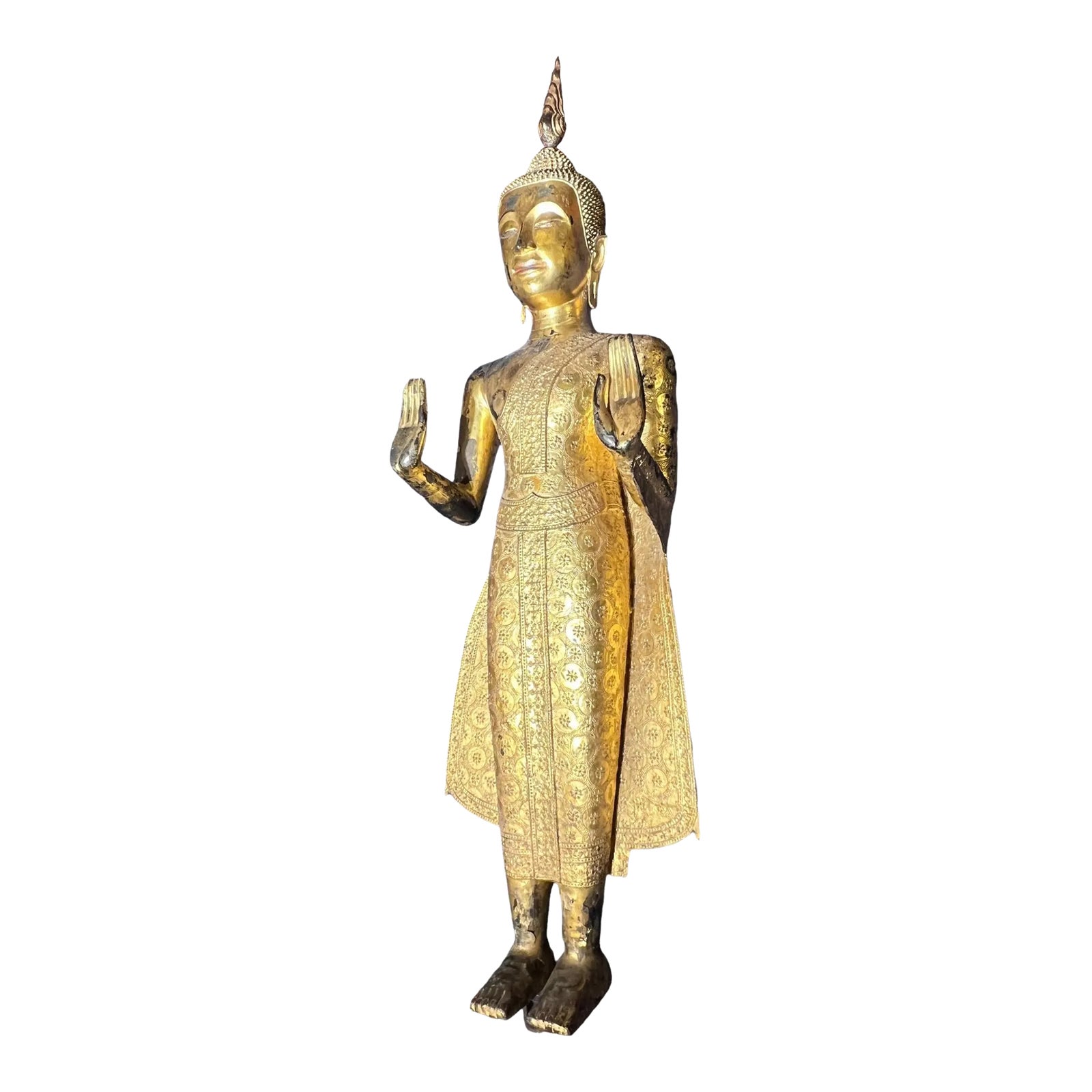 Large Pang Ham Yati (Monday Buddha) Gilt Bronze Statue | Chairish