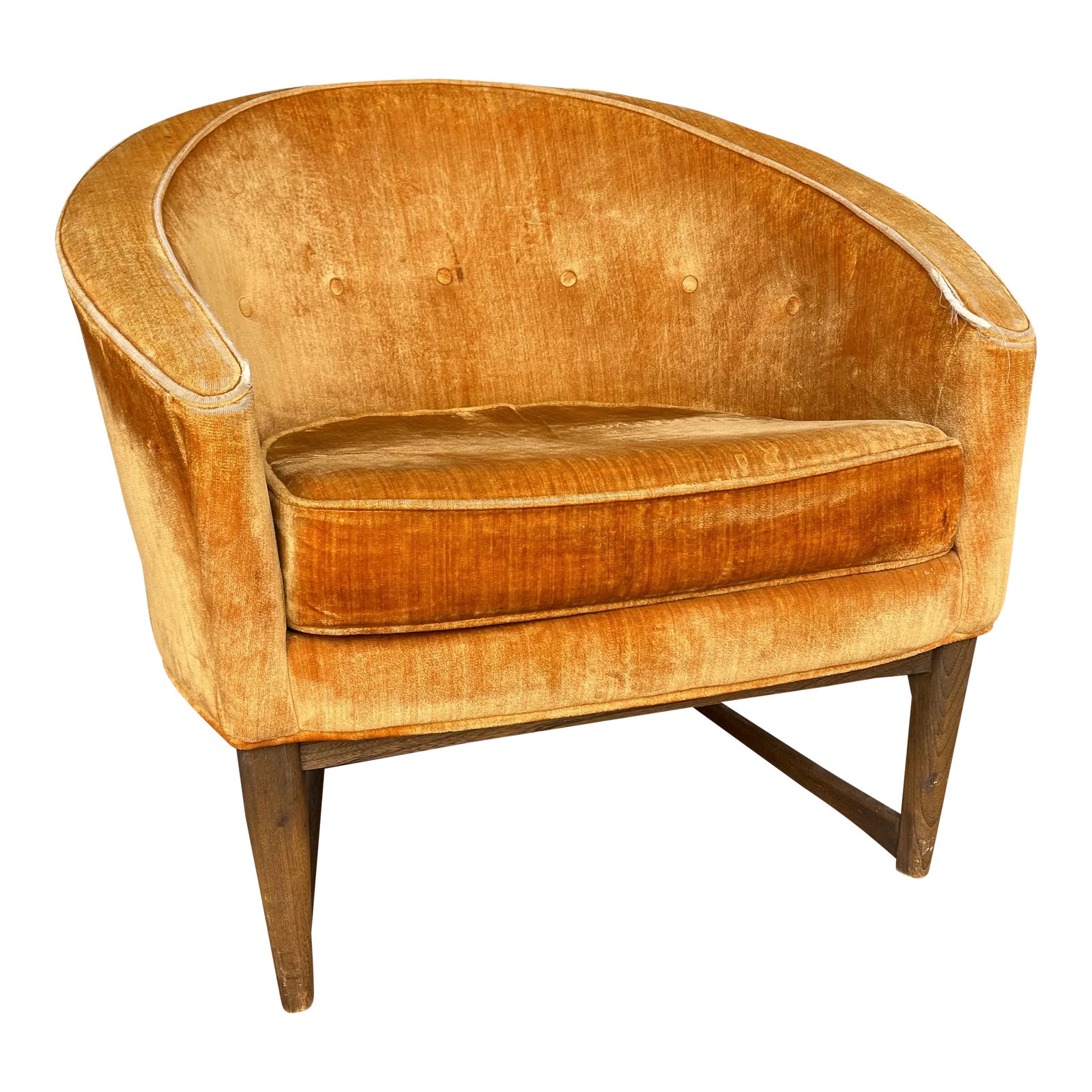1950s Lawrence Peabody Round Back Lounge Chair with Wood Base | Chairish