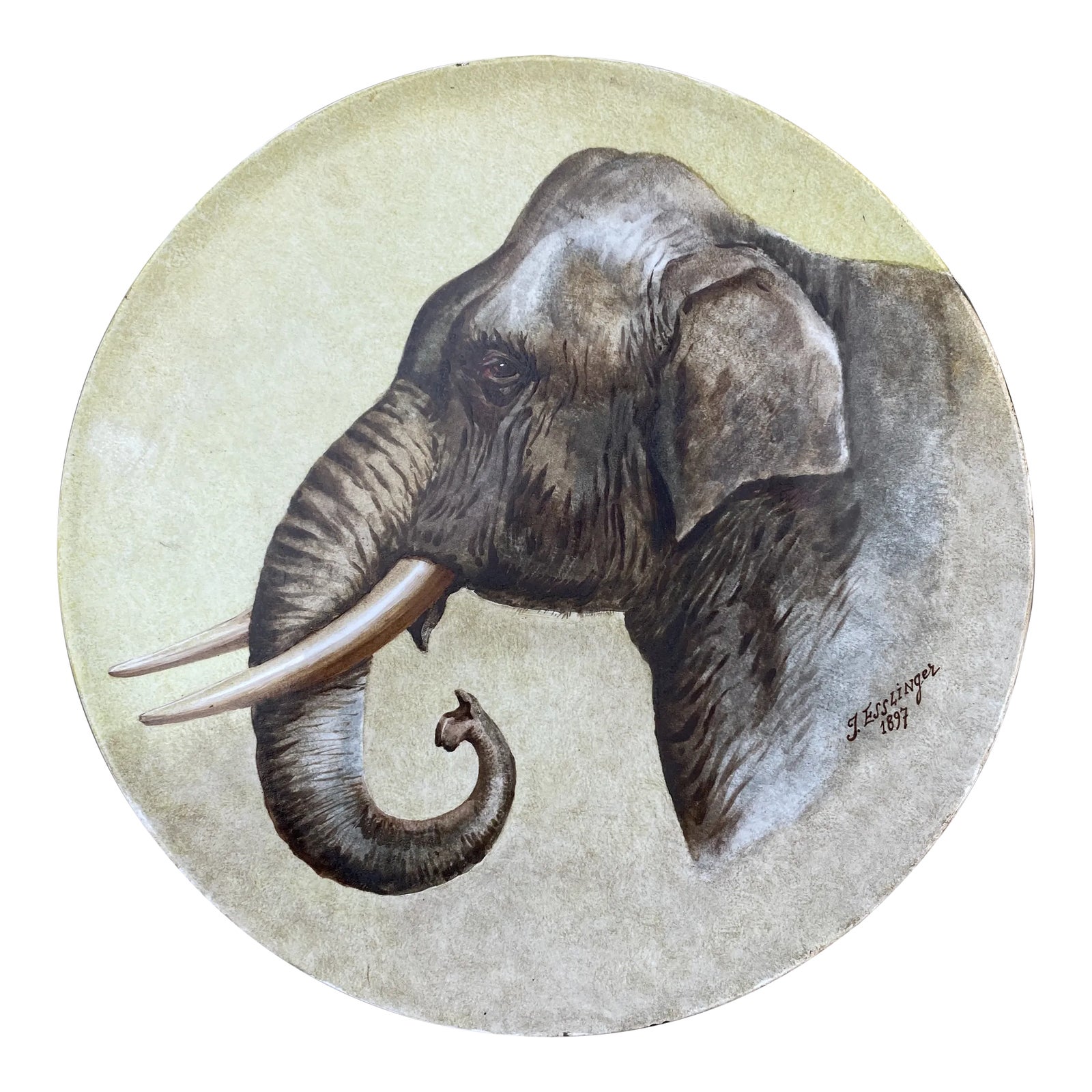 Large French Faience Elephant Platter Circa 1897 | Chairish