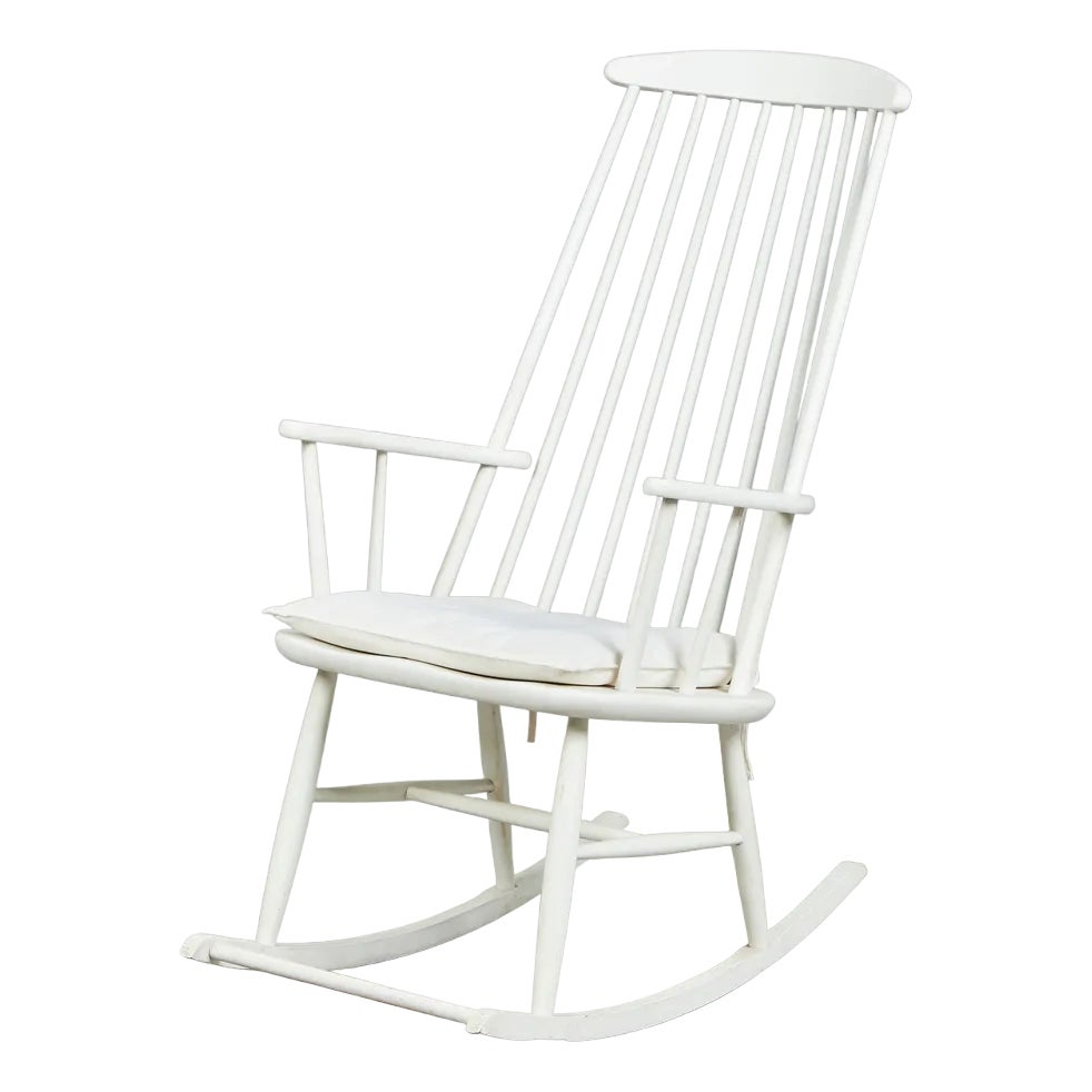 White Scandinavian Rocking Chair, 1960s | Chairish