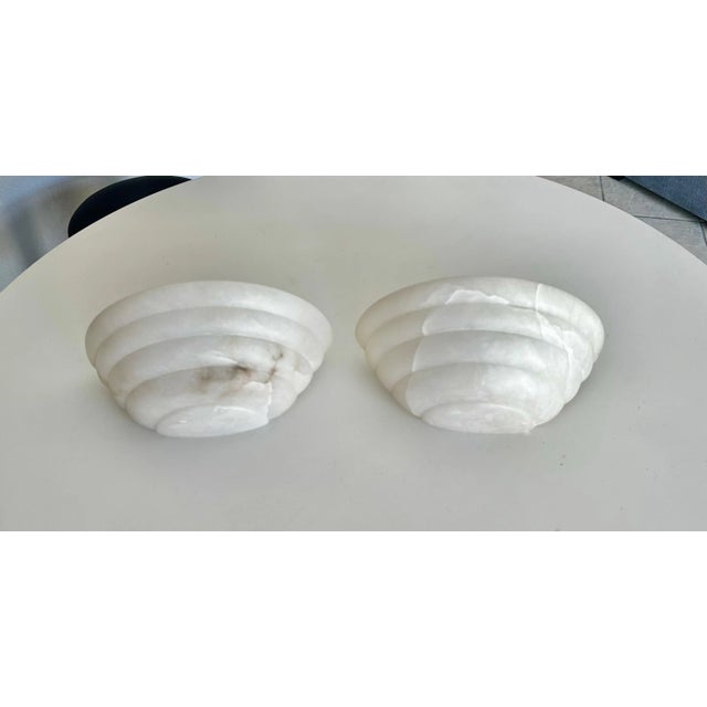 Pair Half Moon Alabaster Deco Style Wall Light Sconces | Chairish