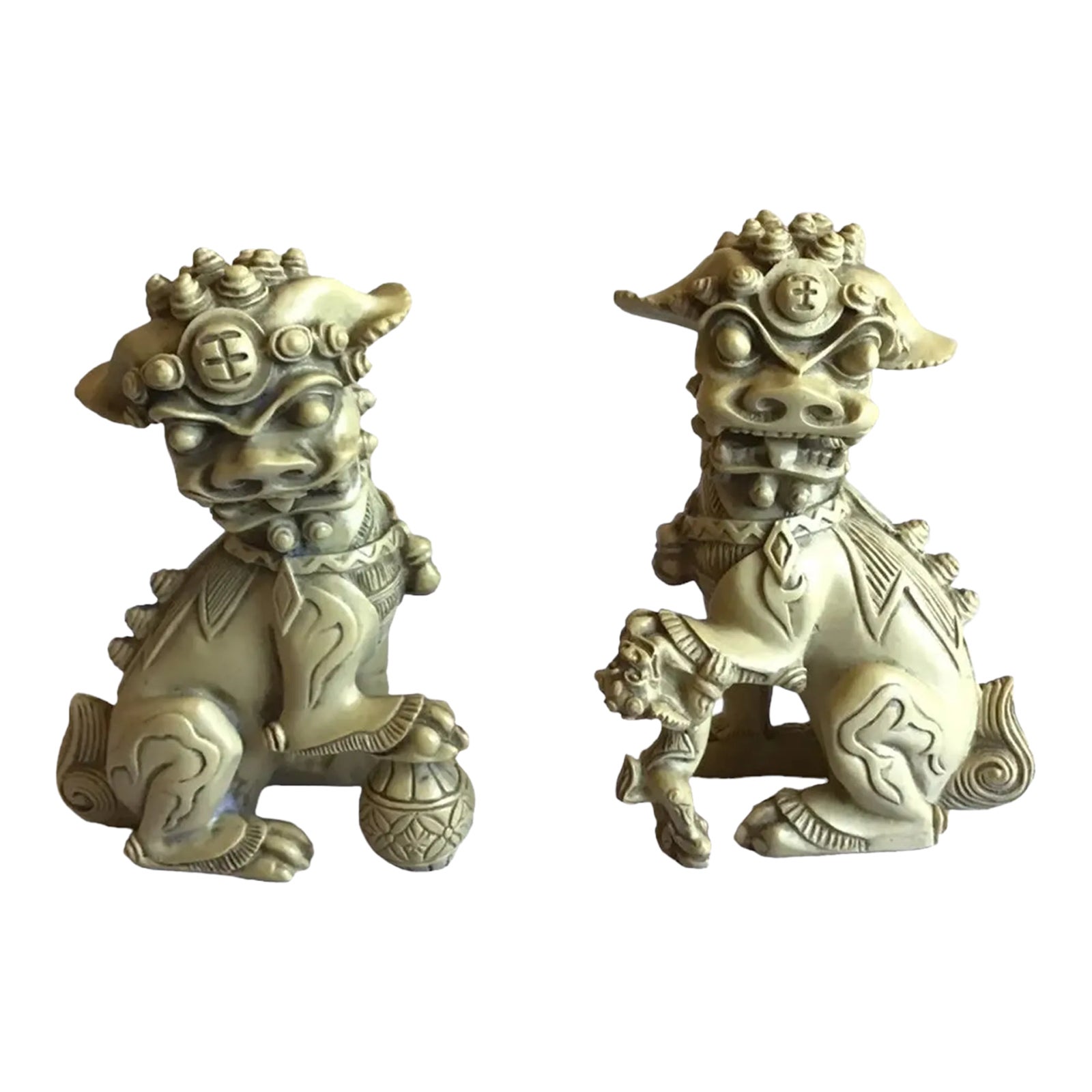 Vintage Asian Chinese Ivorine Cream Resin Foo Dog Temple Altar ...