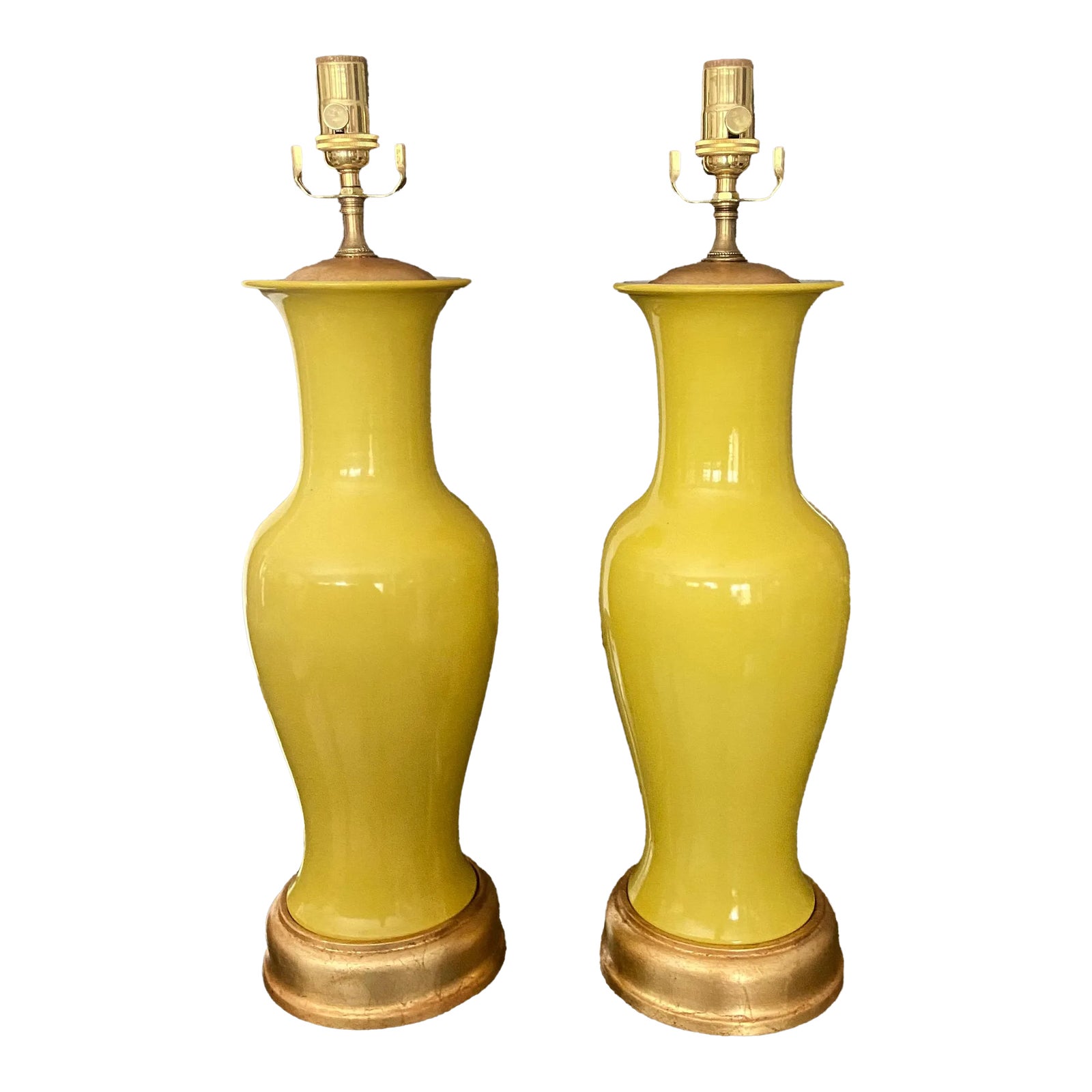 Pair of Japanese Asian Yellow Porcelain Table Lamps | Chairish