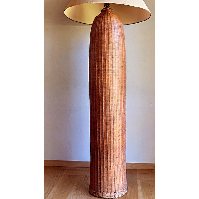1930s Vintage Wicker Rattan Conical Barrel Cactus Floor Lamp With ...