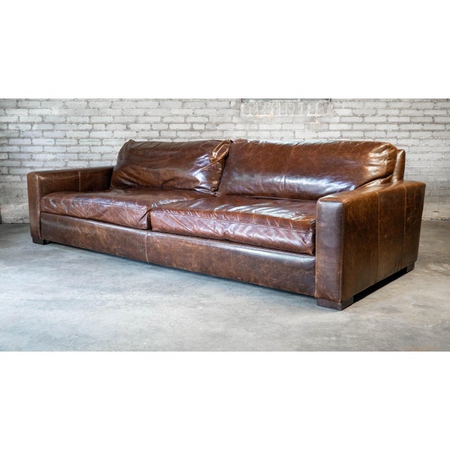 Restoration Hardware Maxwell Cocoa Brown Luxe Leather Sofa | Chairish