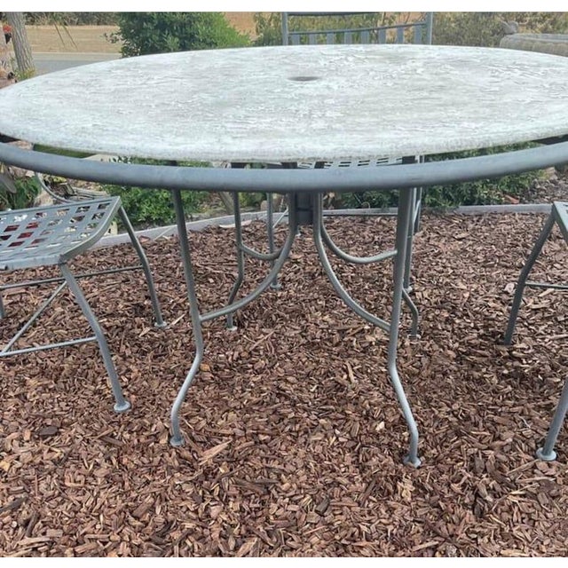 1980s Tropitone Round Slate Top Table & 4 Armchairs Patio Set | Chairish