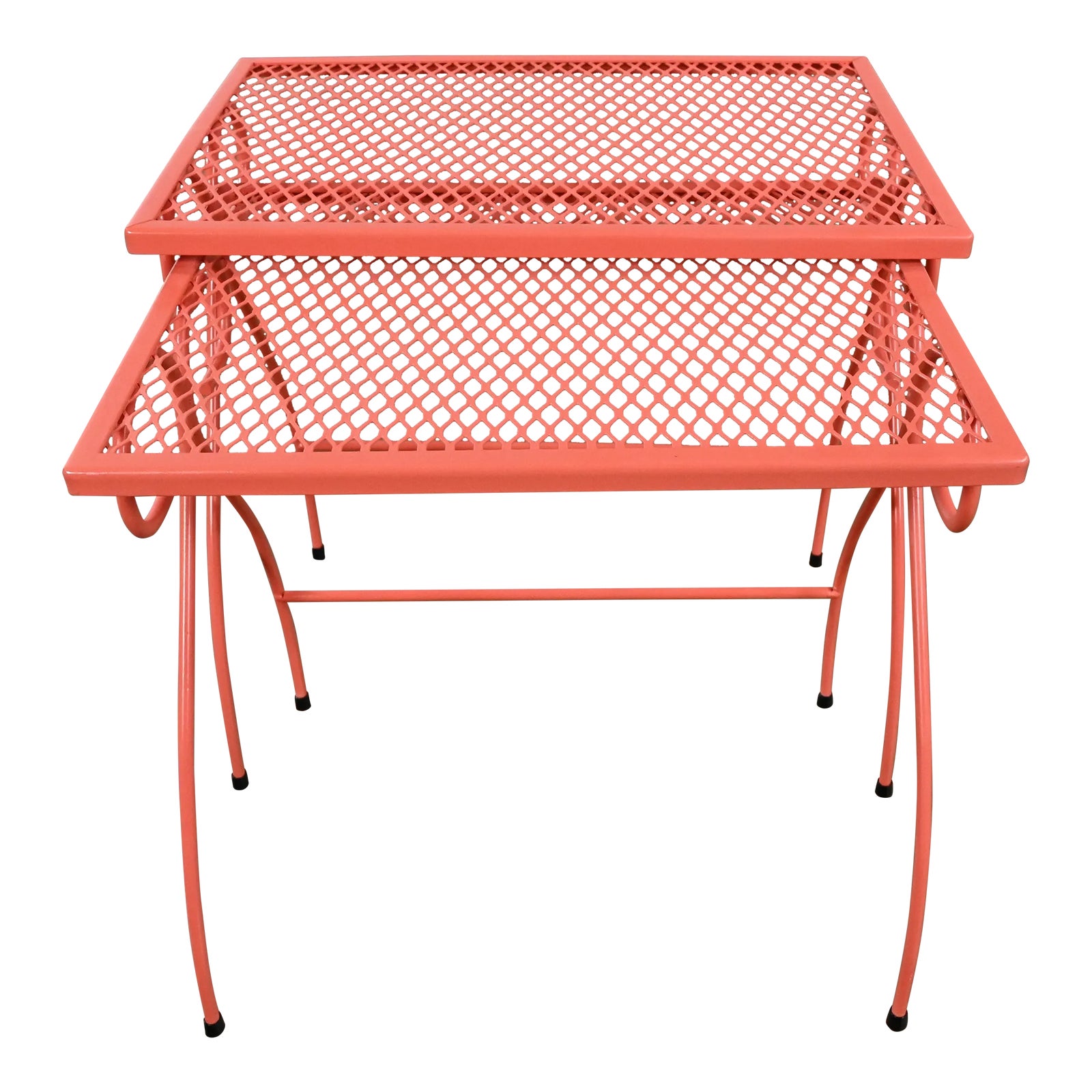 Mid-20th Century MCM Coral Painted Outdoor Nesting Side Tables Metal ...