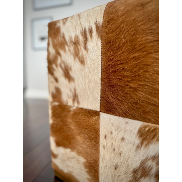 Brown and White Natural Cow Print Essex Stool Hair on Hide Leather by ...