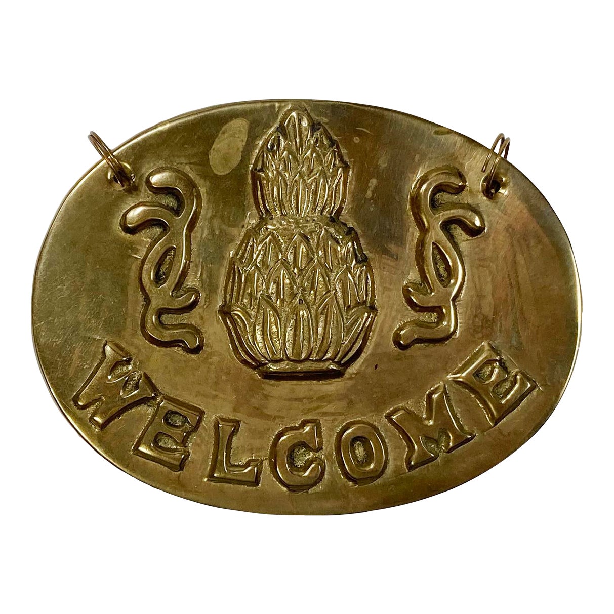 Vintage Brass Pineapple Welcome Plaque | Chairish