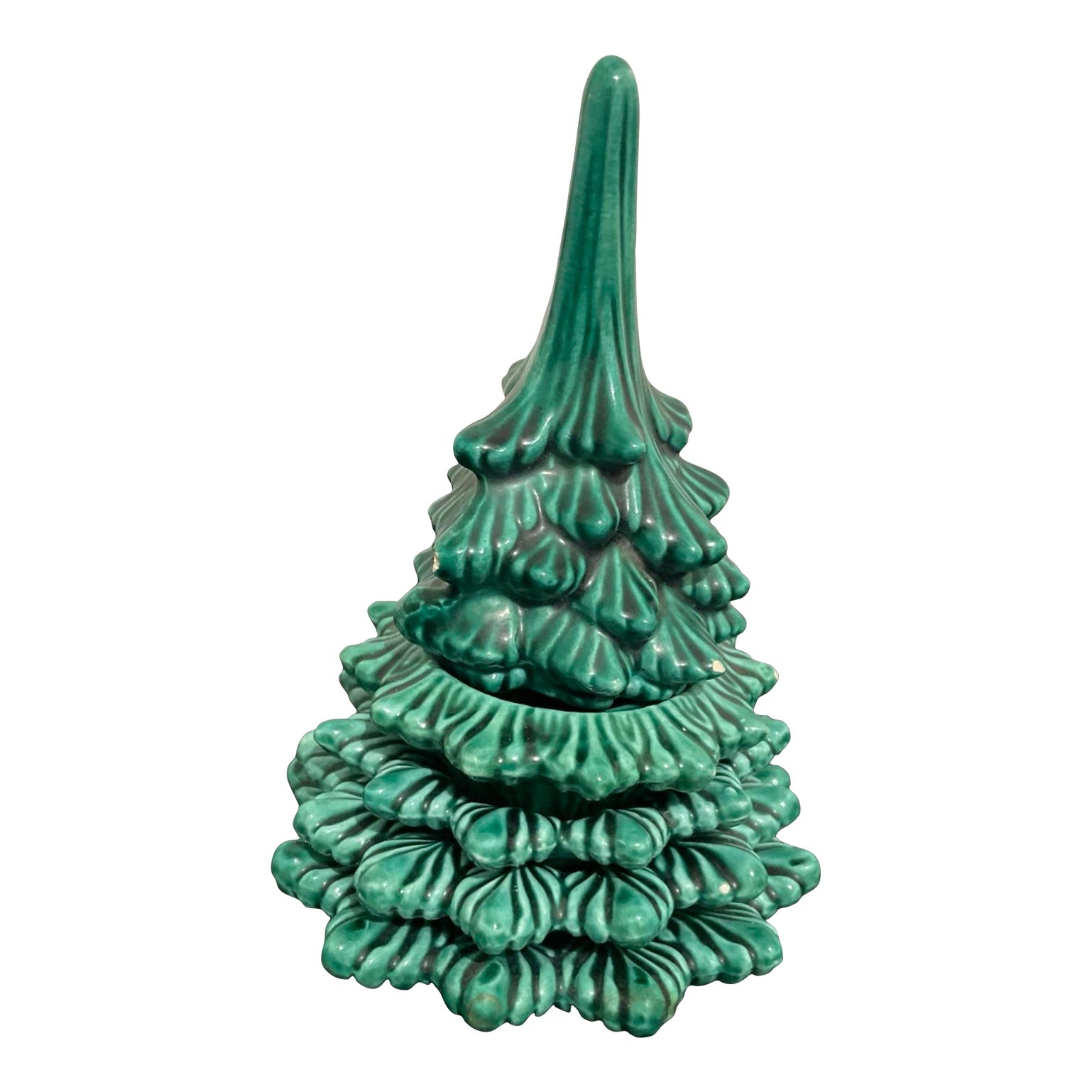 Vintage Ceramic Christmas Tree Stacking Ashtrays With Lighter 7” | Chairish