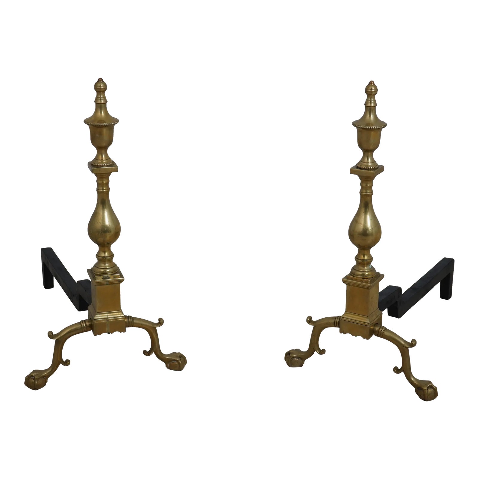 Virginia Metalcrafters Colonial Williamsburg Brass Fireplace Andirons ...