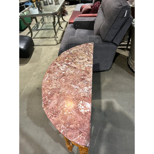 Pink Marble Top Half Moon Light Wood Ornate Table | Chairish