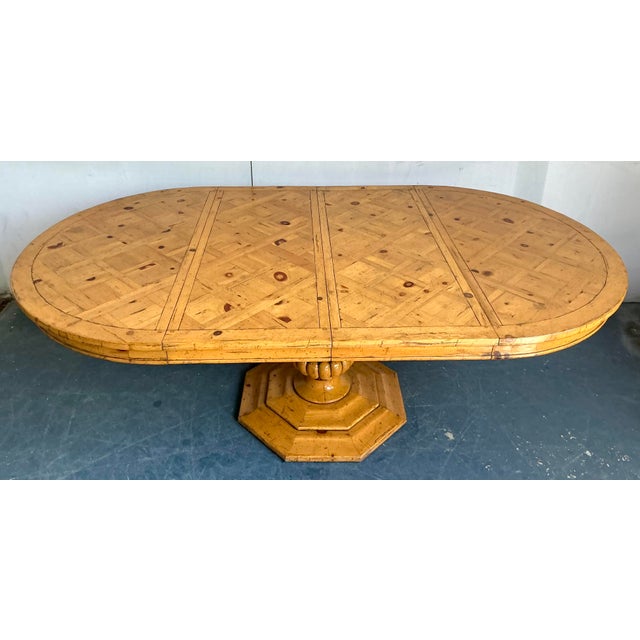 Vintage Boho Parquet Knotty Pine Extendable Dining Table | Chairish