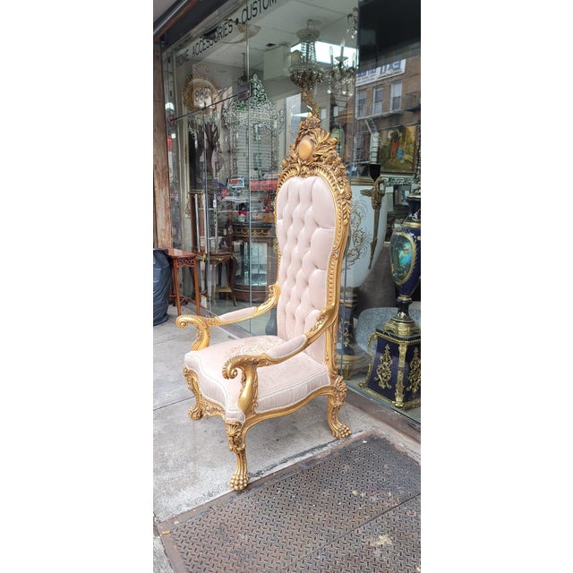 Contemporary Beige Gold Leaf Throne Chair | Chairish