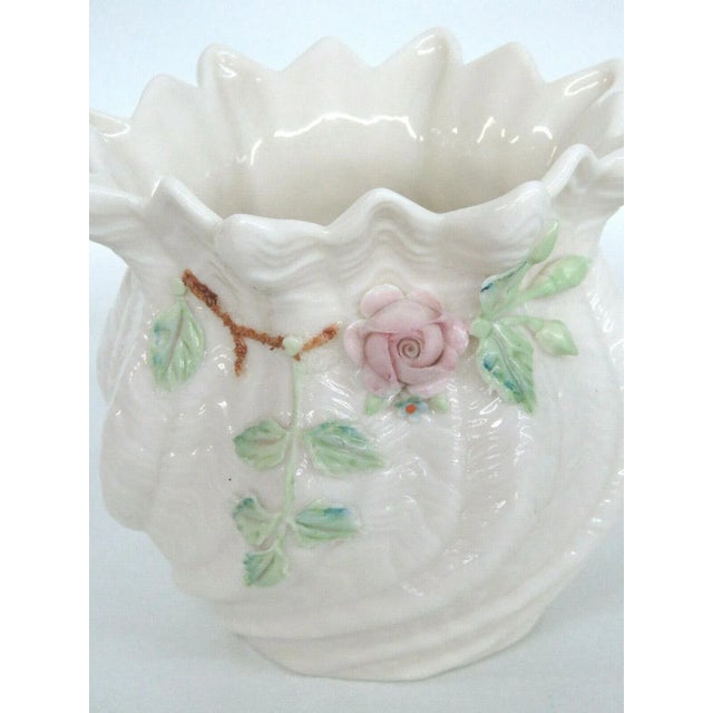 Belleek Ireland Porcelain Pink Rose Green Leaves Flower Vase | Chairish