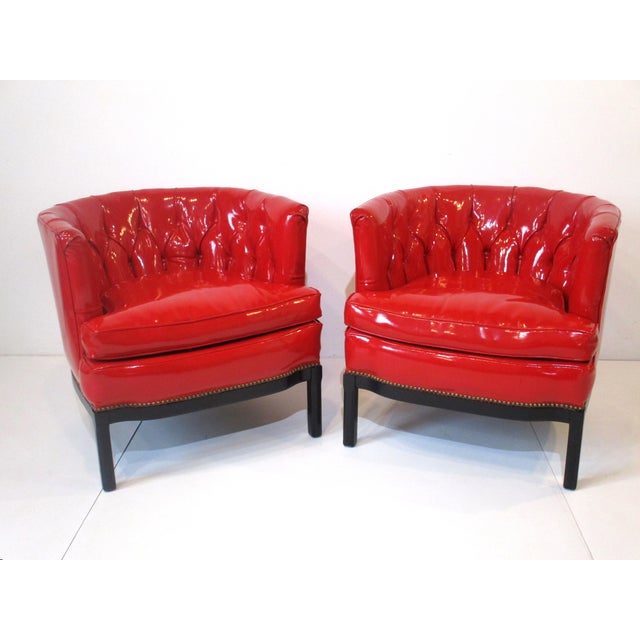 Mid Century Liquid Red Club Chairs by Erwin Lambeth | Chairish
