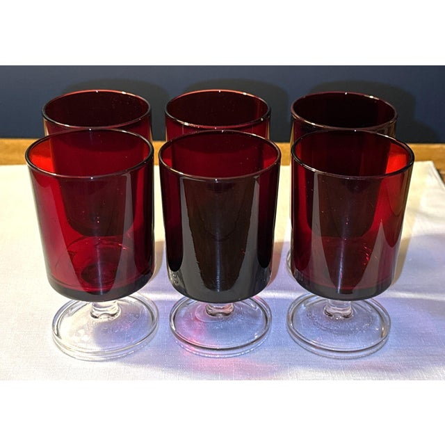 1970s Art Deco Ruby Red Wine Glasses- Set of 6 | Chairish