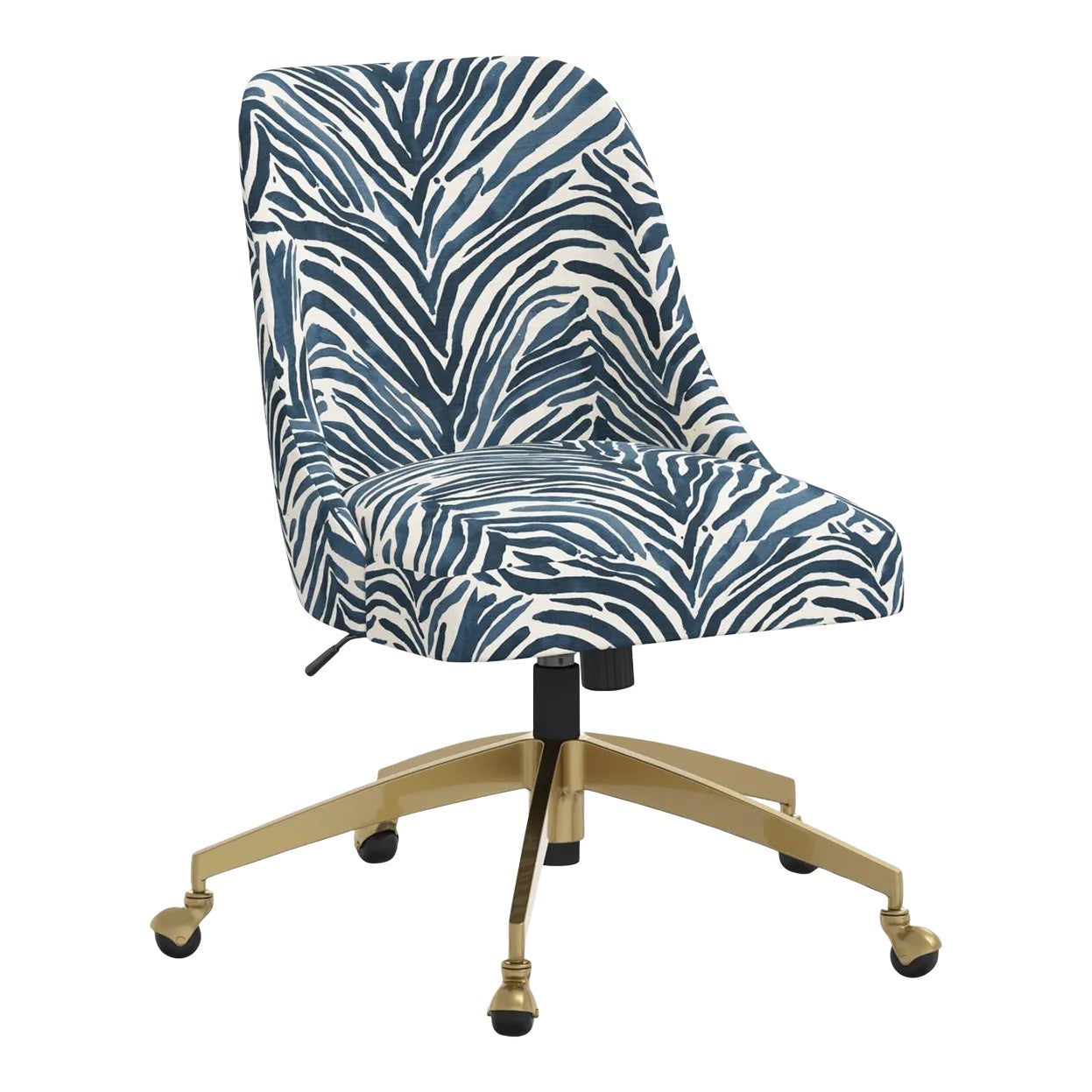 Brynn Office Chair with Gold Base in Washed Zebra Blue | Chairish