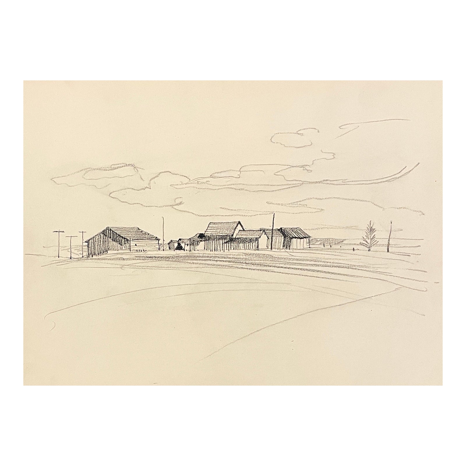 1927 Norman Kent Barn Landscape Drawing | Chairish