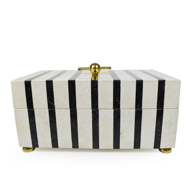 Modern Large Inlaid Stone Black and White Stripe Design Footed Jewelry ...
