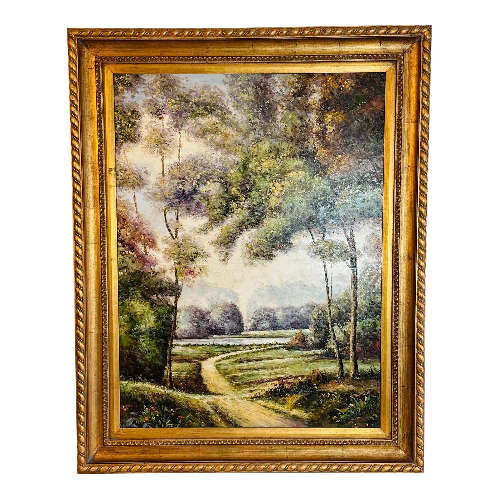 L. Stephano, Oil on Canvas Impressionist Landscape With Gilded Ornate ...