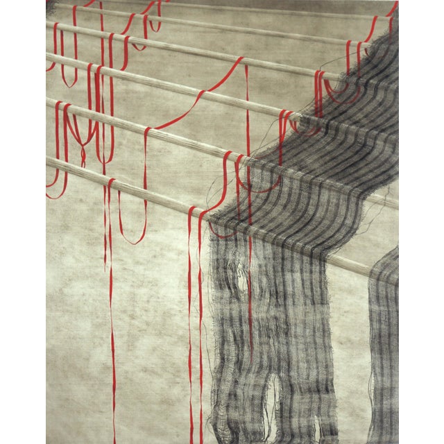 Red Ribbons and Rods Collotype Triptych by Patricia A. Pearce | Chairish