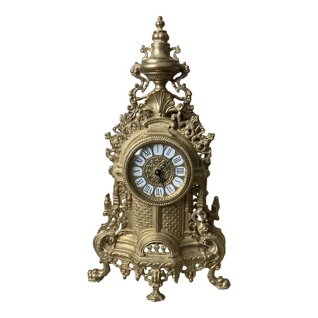 1950s Italian Rococo/Baroque Solid Brass Mantle Clock | Chairish
