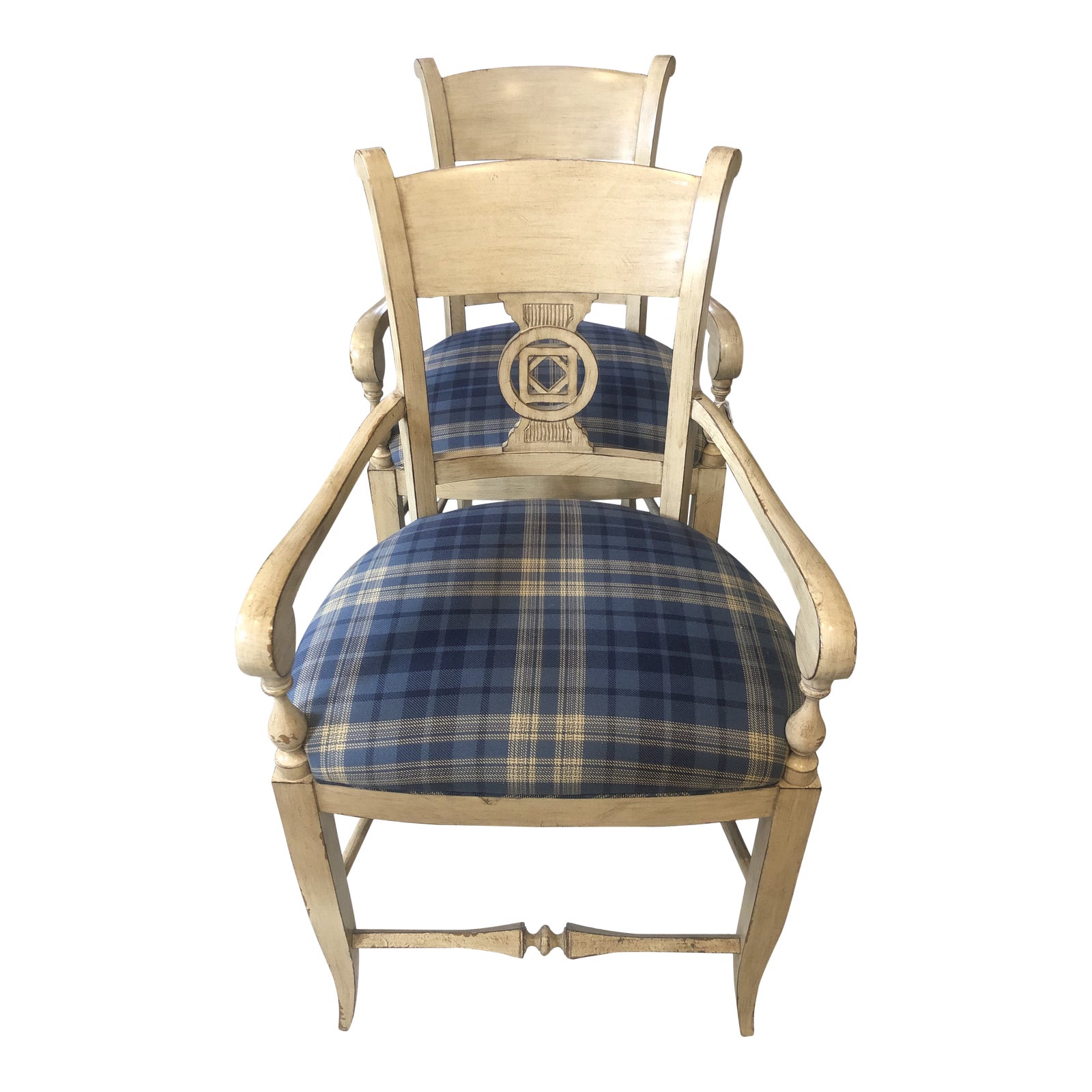 Woodbridge Plaid Counter Stools - a Pair | Chairish