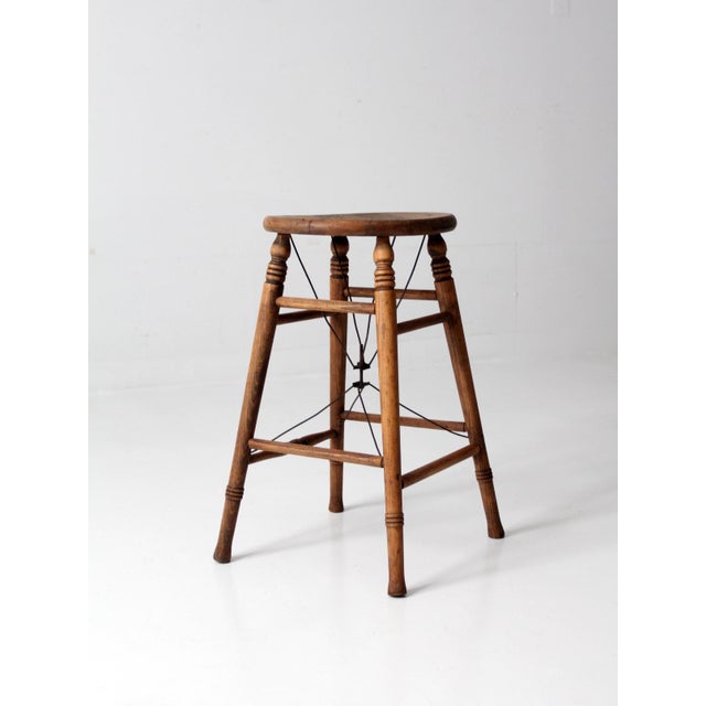 Antique Turned Leg Wood Stool | Chairish