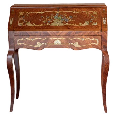 Finely Inlaid Flap Desk in Rococo Style, 1980s | Chairish