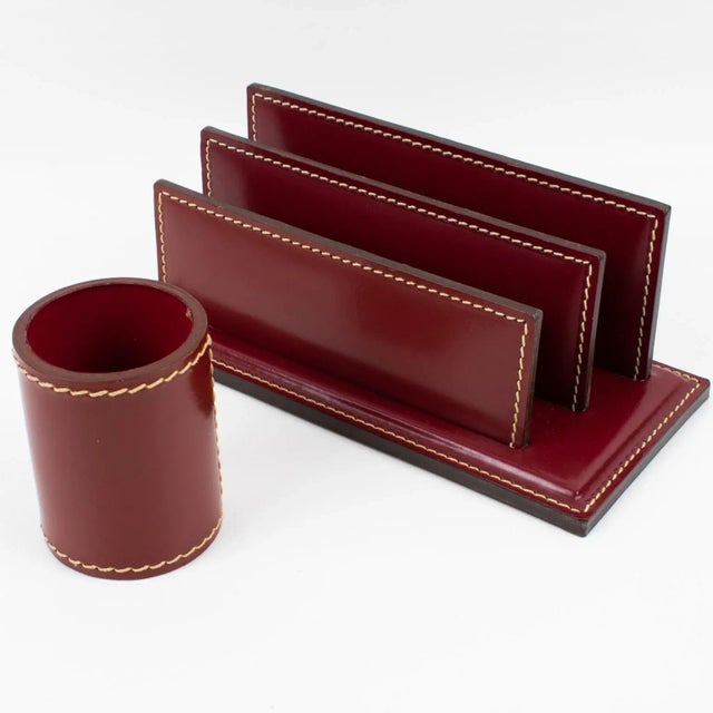 Art Deco Hand-Stitched Red Leather Desk Office Set Letter and Pen ...