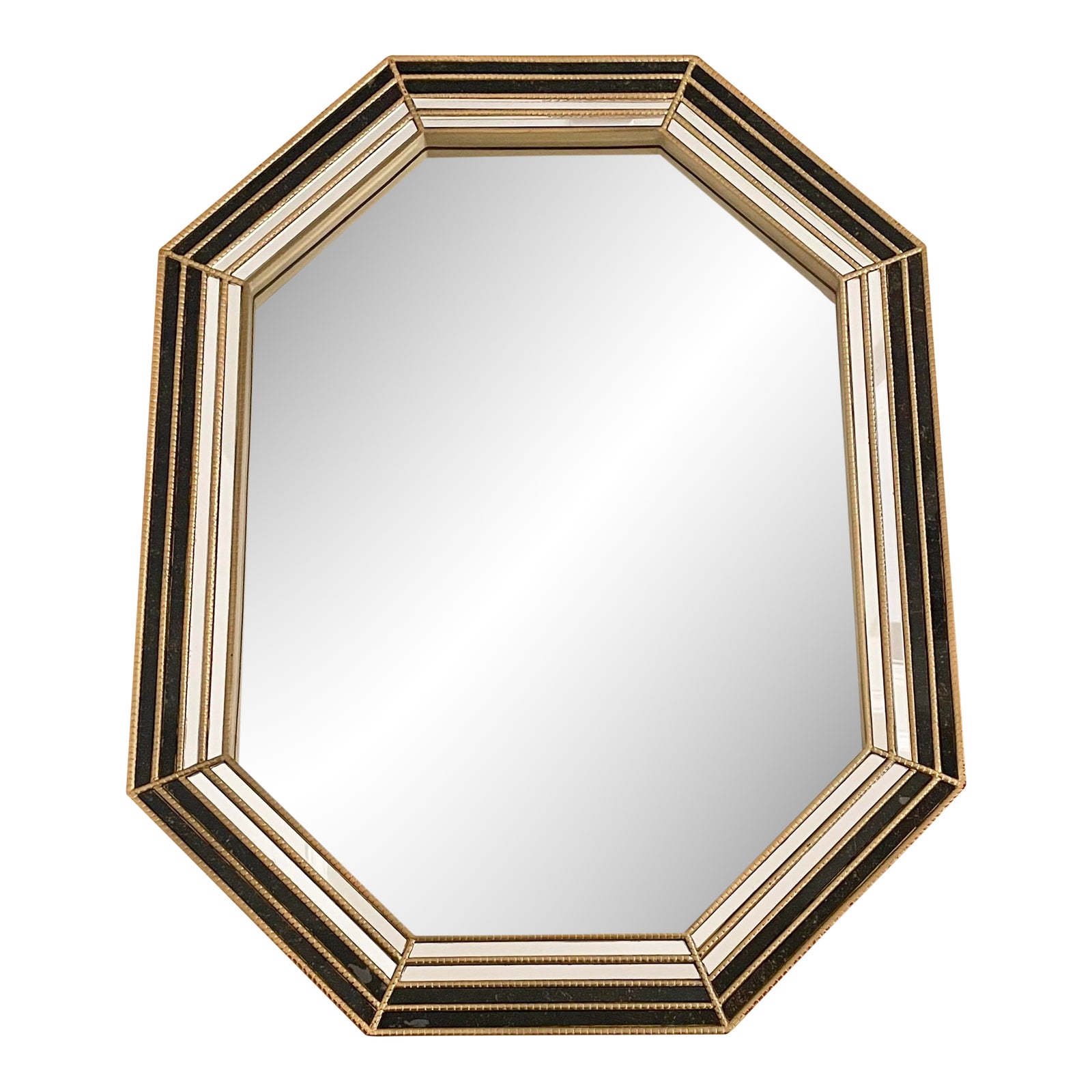 1980s Gold Gilt Octagonal Beveled Mirror With Black Inset Surround ...