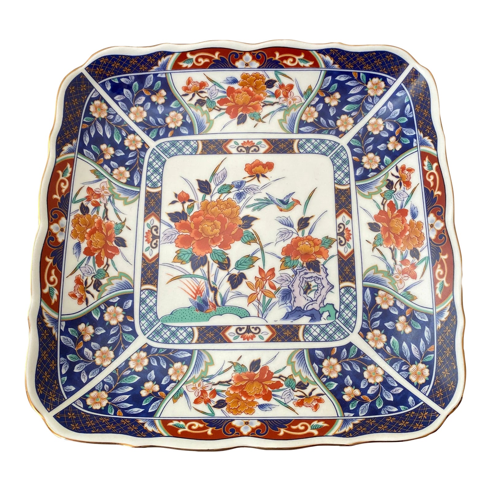 1970s Imari Style Flowers & Birds Design Porcelain Square Platter ...
