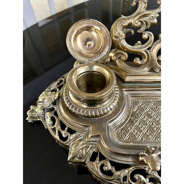 Late 1800s Antique French Brass Double Inkwell With Feather Quill ...